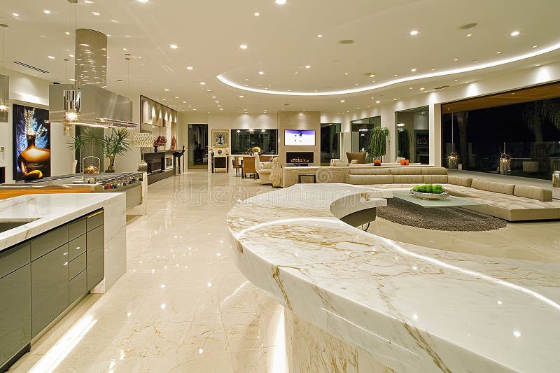 Luxurious Modern Kitchen Space with Marble Countertops Stock ...