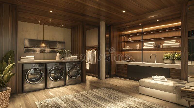 Luxurious Modern Laundry Room with Spa-like Amenities Stock ...