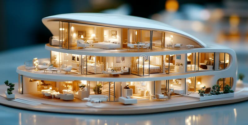 A Luxurious, Modern, Multi-level House Model with Interior Lighting ...