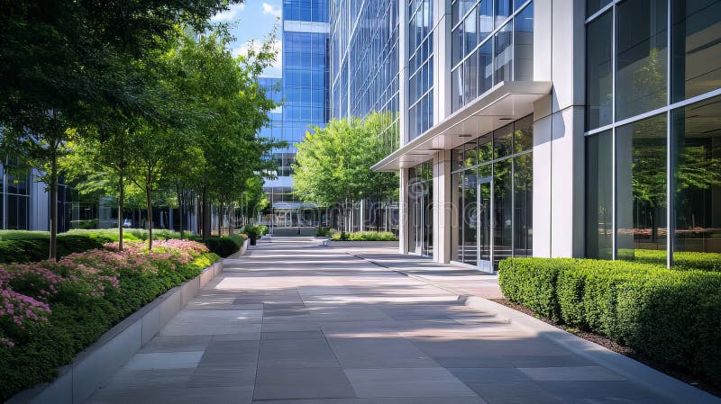 Luxurious Modern Office Building with Empty Road in the Morning Stock ...