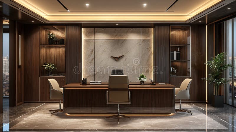 Luxurious Modern Office Interior, City View, Executive Desk, Workday ...