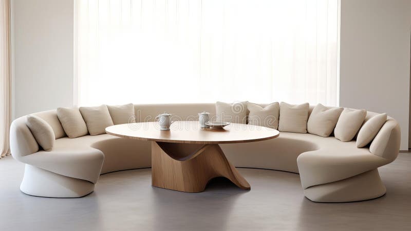 Luxurious Modern Organic Modular Dining Set in Beige Fabric Stock ...