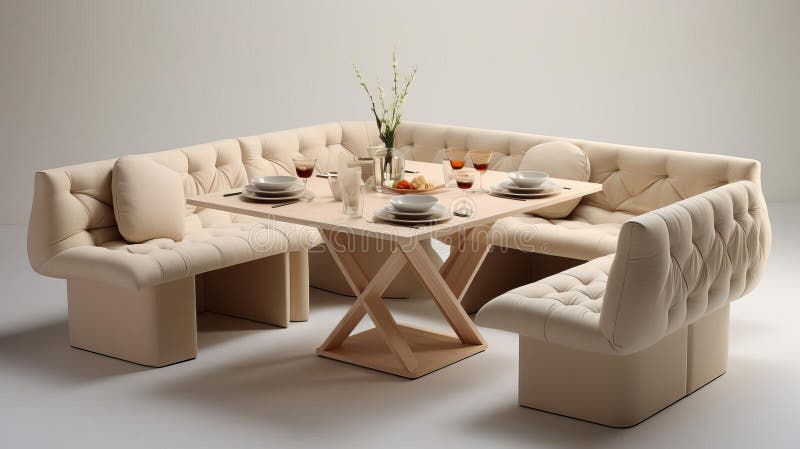 Luxurious Modern Organic Modular Dining Set in Beige Fabric Stock ...