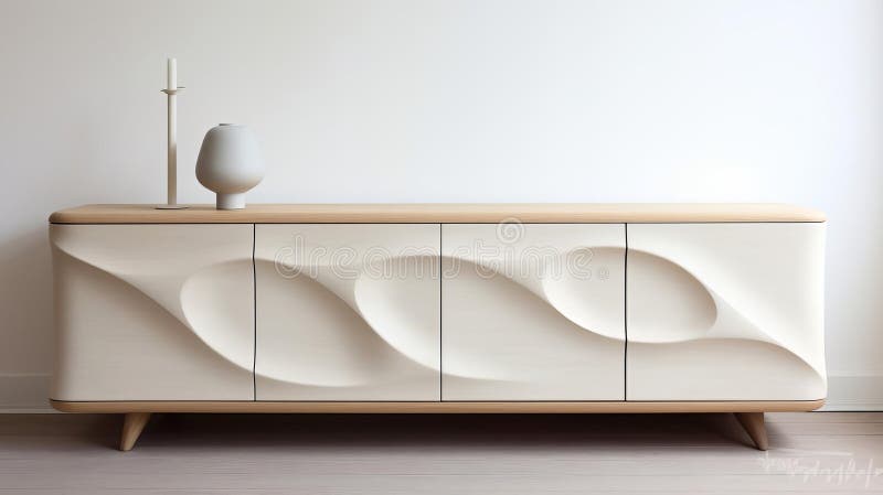 Luxurious Modern Organic Modular Sideboard in Beige Fabric Design Stock ...