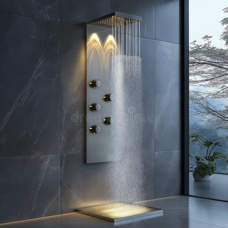 Luxurious Modern Shower with Ambient Lighting in a Serene Bathroom ...