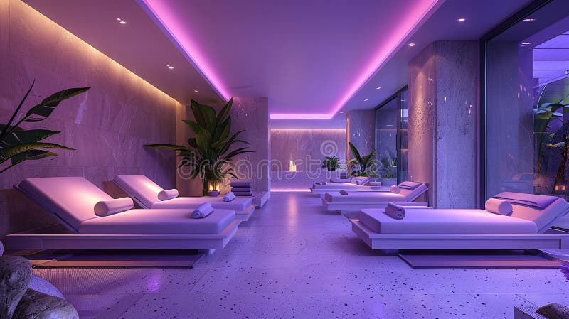 Luxurious Modern Spa Interior with Violet Neon Lighting and Relaxing ...