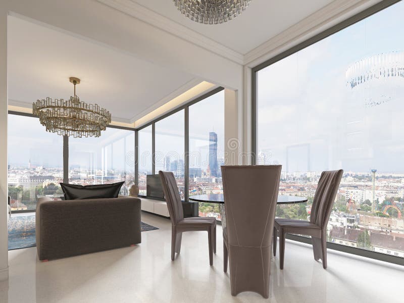 A Luxurious Modern-style Kitchen with a Dining Table and a Large Full ...