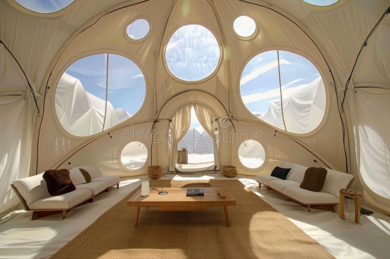 Luxurious Modern Tent Interior with Panoramic Windows Stock Image ...