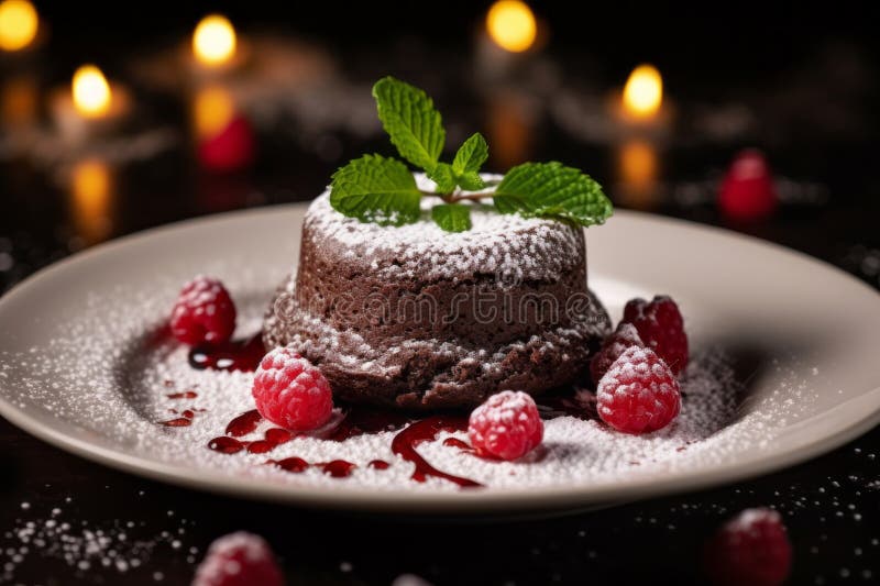 Luxurious Molten Cake Adorned with Raspberry and Chocolate Fondant ...