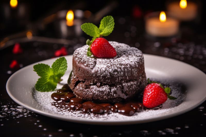 Luxurious Molten Cake Adorned with Raspberry and Chocolate Fondant ...