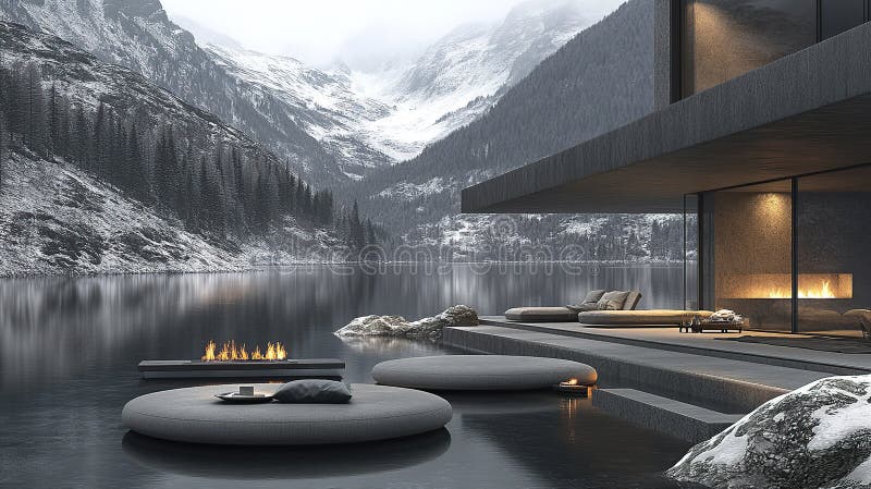 Luxurious Mountain Lake House with Modern Design Stock Illustration ...