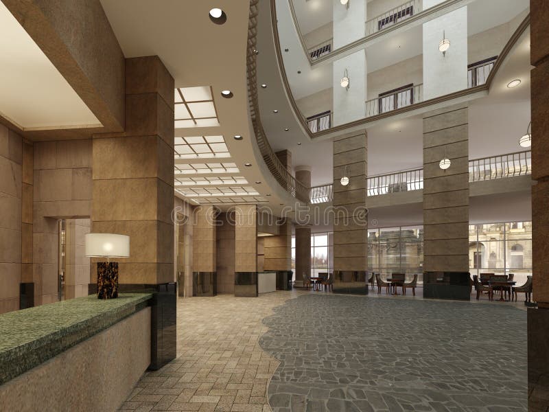 Luxurious Multi-storey Lobby Hall of a Five-star Hotel, with Stone ...