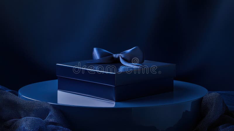 Navy Blue Gift Box with Gold Ribbon Bow for Elegant Holiday Gifting ...