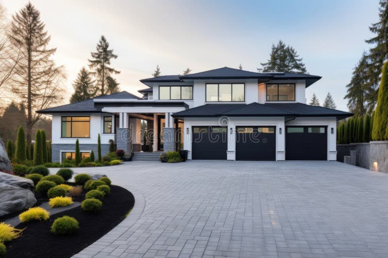 A Luxurious New Construction Home, Modern Style of Home with Car Garage ...
