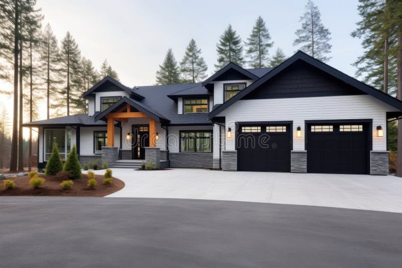A Luxurious New Construction Home, Modern Style of Home with Car Garage ...
