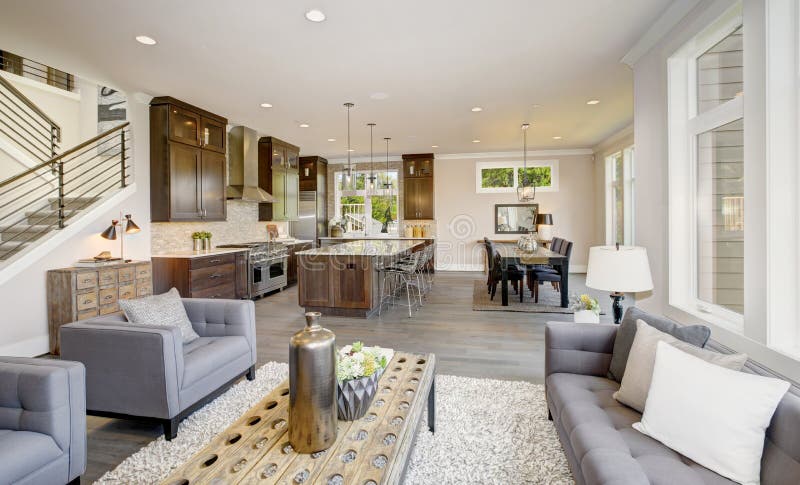 Luxurious New Construction with Open Plan Interior. Stock Image - Image ...