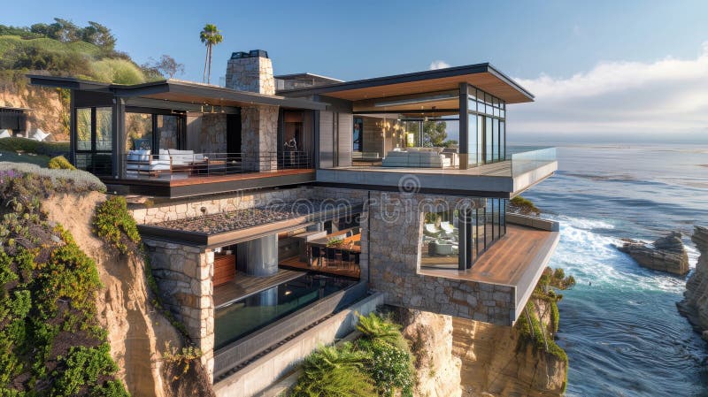 Luxurious Ocean Cliff House with Modern Coastal Design and Stunning Views of Dramatic Cliffs and ...