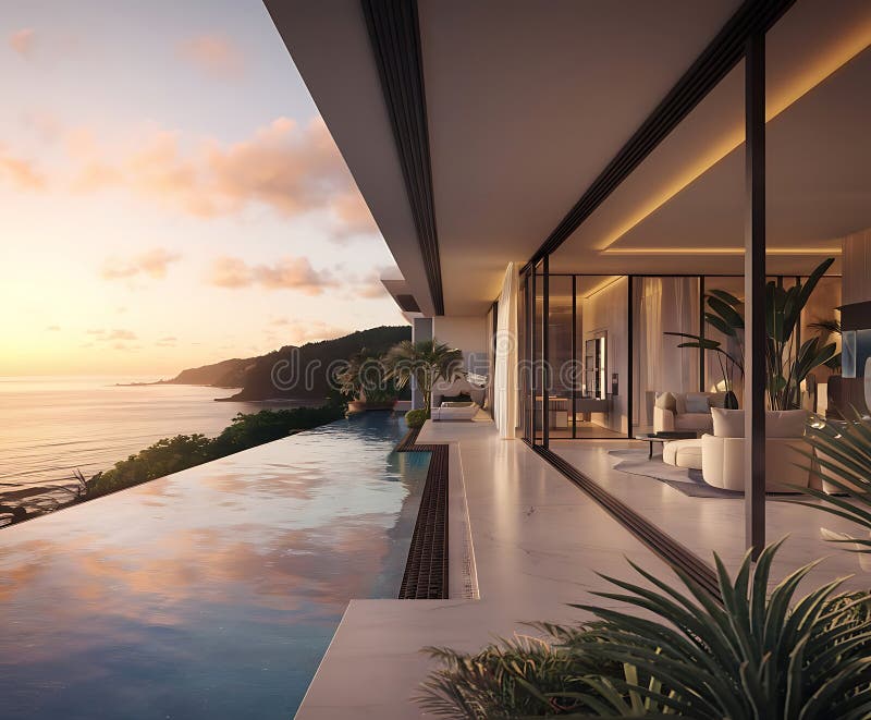 Luxurious Oceanfront Villa with Infinity Pool and Sunset Views Stock ...