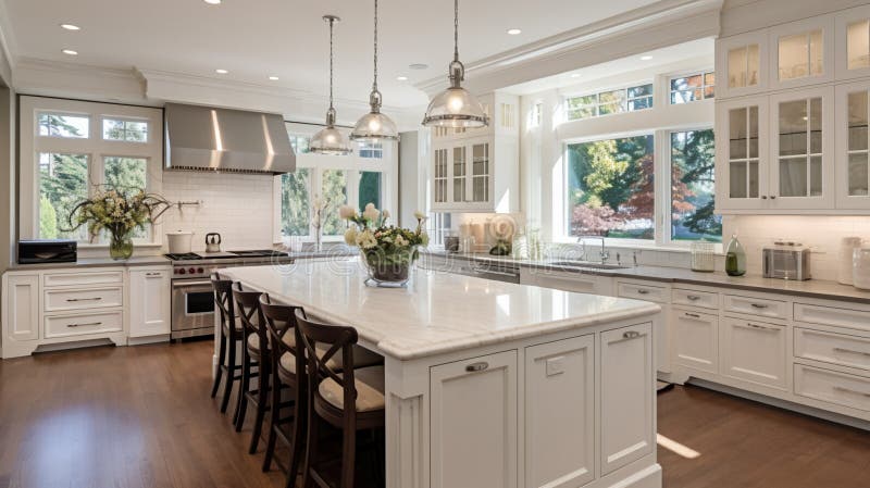 Luxurious Off-white Colored Fitted Kitchen within Large Family Home, AI ...