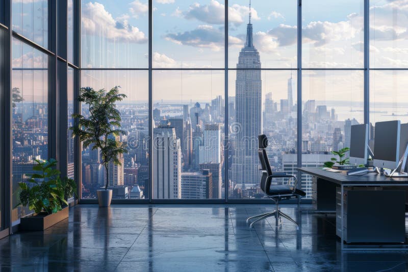 Luxurious Office with an Expansive View of the City Skyline through ...