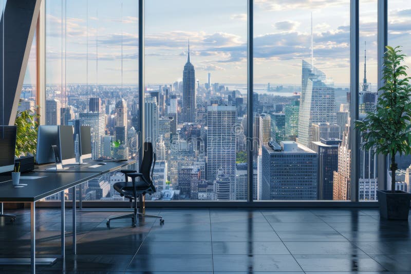 Luxurious Office with an Expansive View of the City Skyline through ...