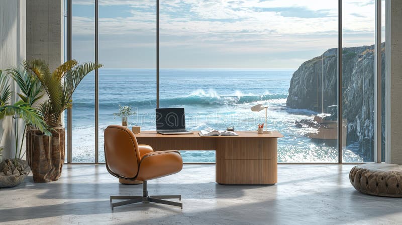 Luxurious Office with Ocean View, AI Generated Stock Illustration ...