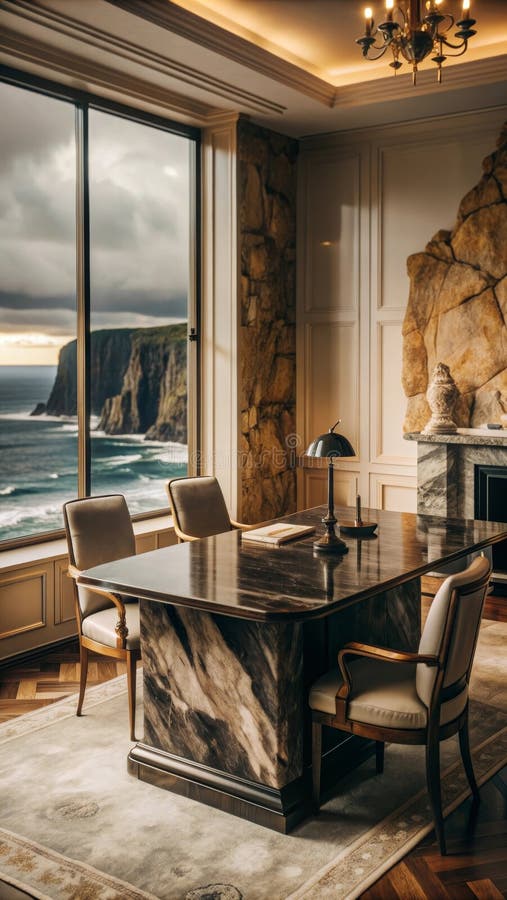 Luxurious Office with Scenic Ocean View in Elegant Interior Design ...