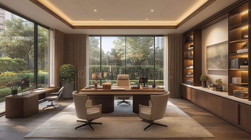 Luxurious Office Space with Expansive Views Stock Illustration ...