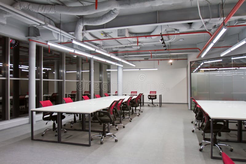 Conference Room Interior with Empty Chairs and a Projector Screen Stock ...