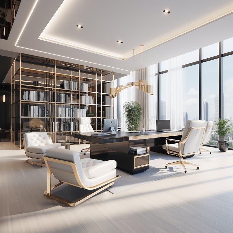 Luxurious Office Space with Light Colors, Using High-end Materials and ...