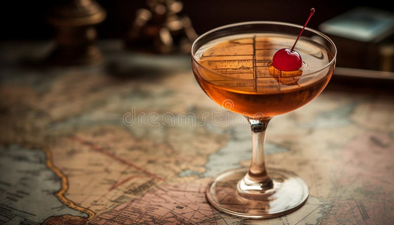 A Luxurious Old Fashioned Whiskey Cocktail on an Antique Crystal Glass ...