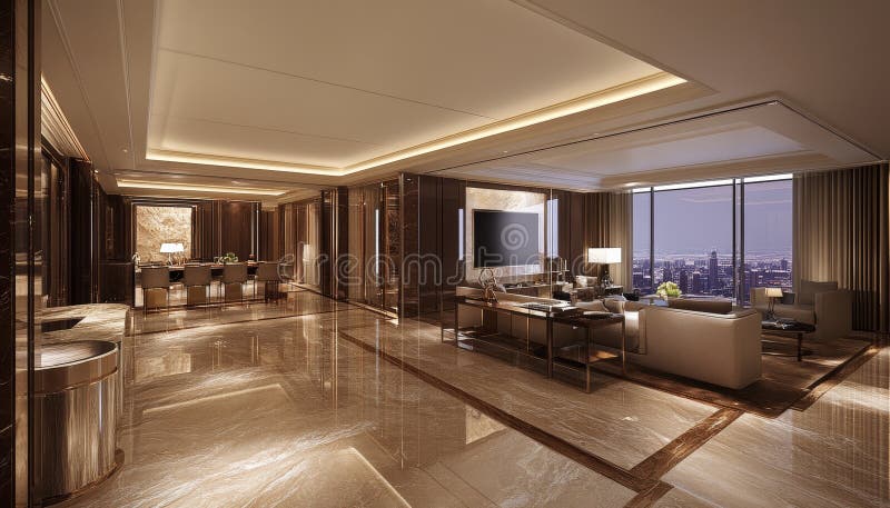 Luxurious Open Plan Living Room with Beautiful Panoramic Night ...