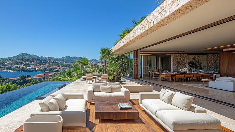 Luxurious Outdoor Living Space with Panoramic Views Stock Illustration ...