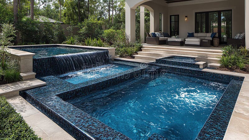 Luxurious Outdoor Spa with Cascading Waterfalls. Multiple Soaking Tubs ...