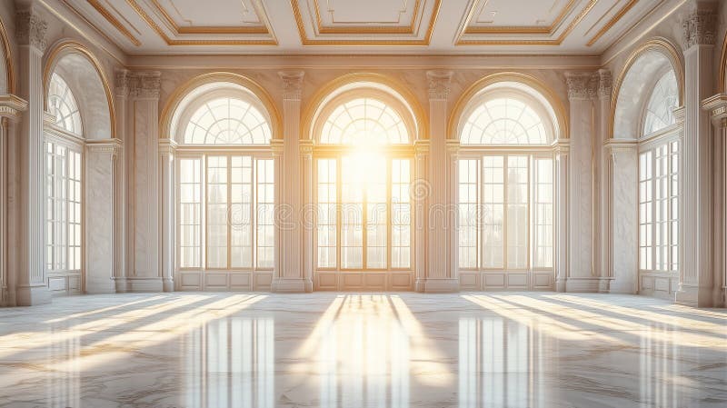 Luxurious Palace Ballroom Interior Render with Marble Floor Columns ...