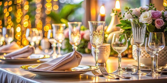 A Luxurious Panoramic Table Setting Capture the Elegance of a Fine ...