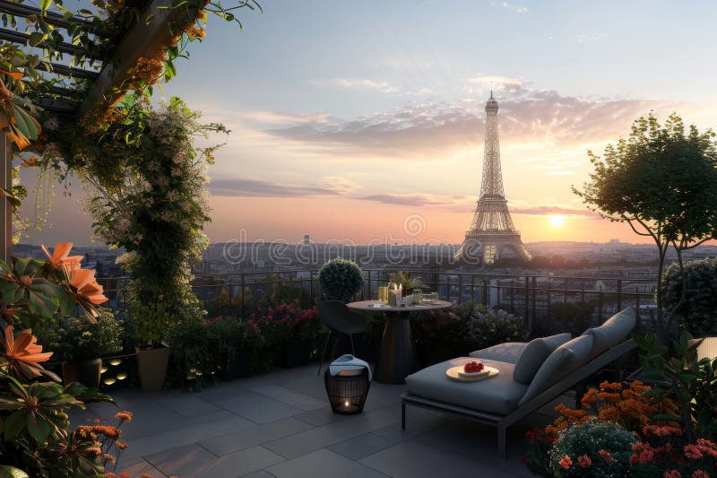 Luxurious Paris Rooftop Terrace Panoramic Skyline Views for Relaxation ...