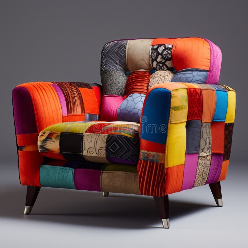 Luxurious Patch Style Armchair with Colorful Fabrics Stock Illustration ...