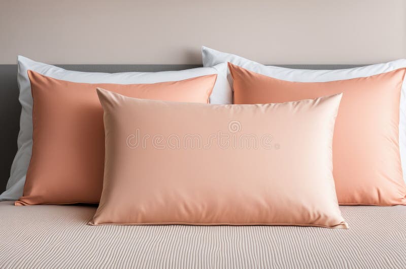Luxurious Peach-Colored Pillow Mockup in a Bedroom Setting Stock Image ...