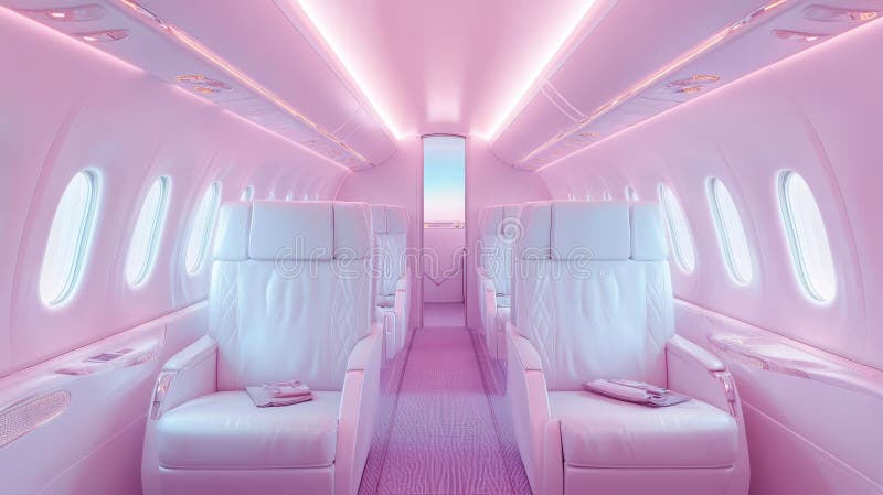 Luxurious Pink Airplane Interior with Leather Seats and Ambient ...