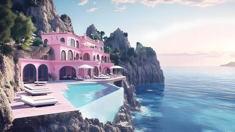 Luxurious Pink Cliffside Villa with Infinity Pool Overlooking the Ocean ...