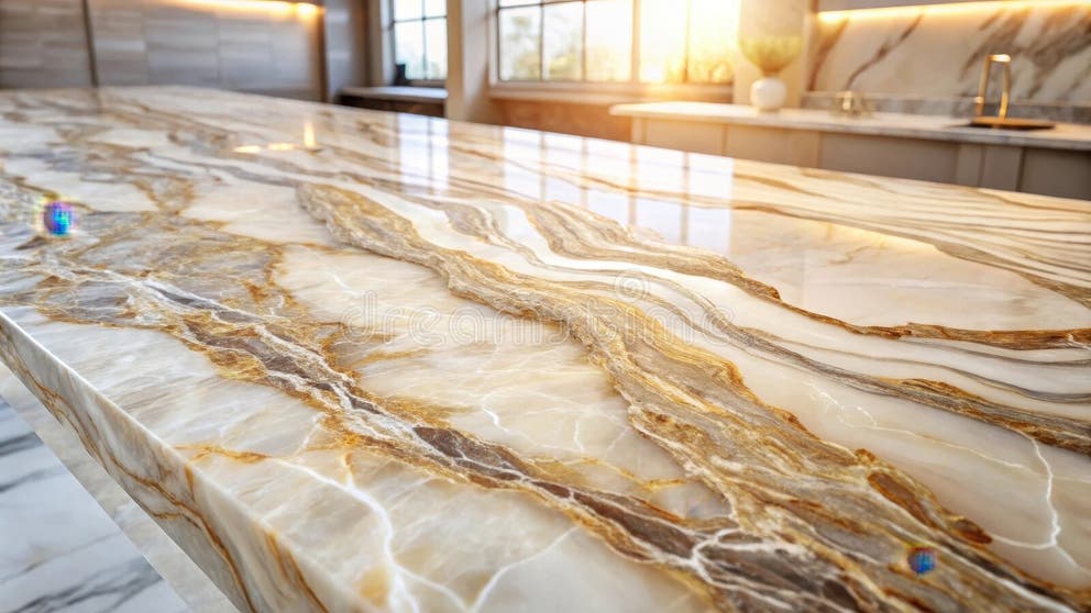 Luxurious Polished Marble Countertop with Subtle Golden Veining in a ...
