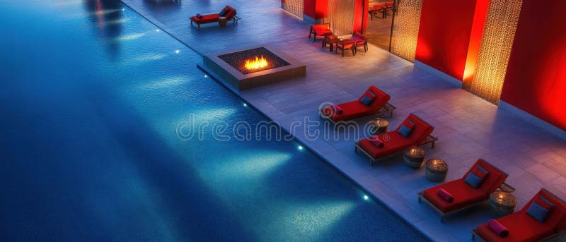 Luxurious Pool Deck with Cozy Seating and a Welcoming Fire Pit at ...
