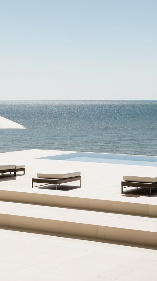 Luxurious Pool Deck with Daybeds in Contemporary Coastal Setting ...