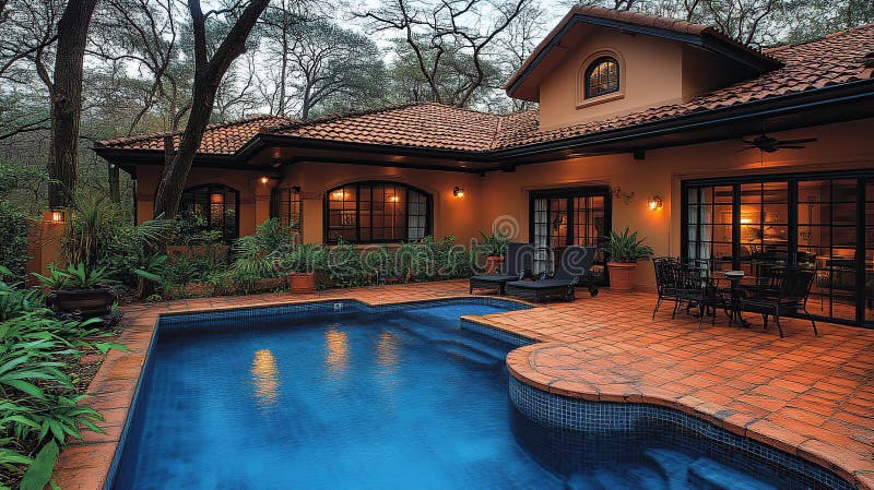 Luxurious Pool House with Patio, Perfect for Relaxation Stock Photo ...