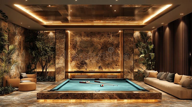 Luxurious Pool Room Interior Design with Marble Accents Stock ...