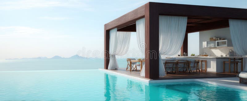 The Luxurious Poolside Gazebo with Ocean View at a Modern Villa..AI ...