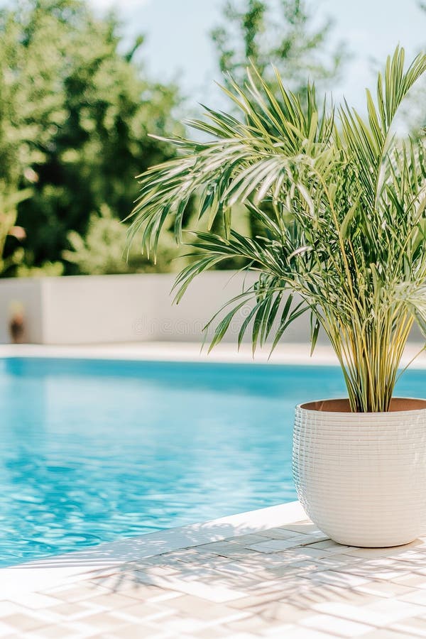 Luxurious Poolside Oasis with Elegant Palm and Refreshing Blue Water ...