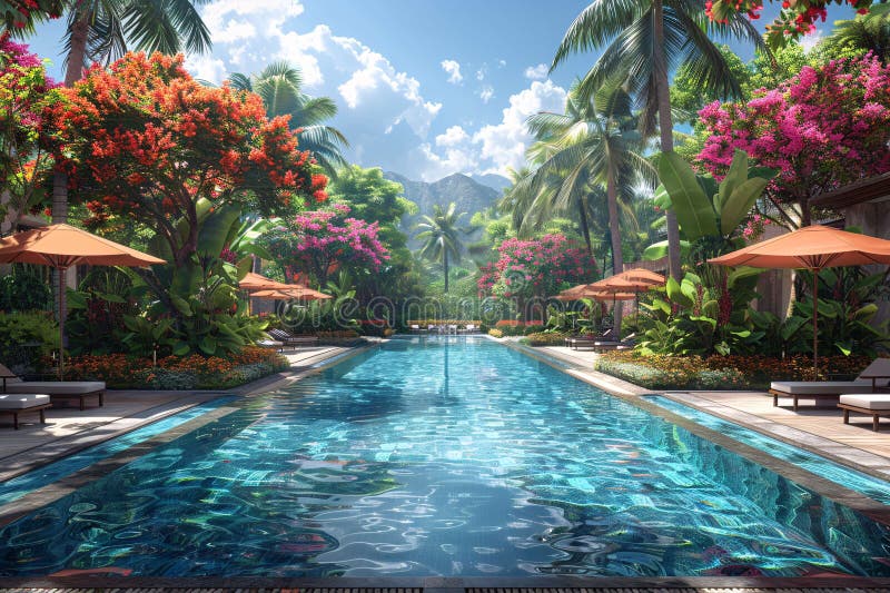 Luxurious Poolside in a Sunny Setting. Stock Illustration ...