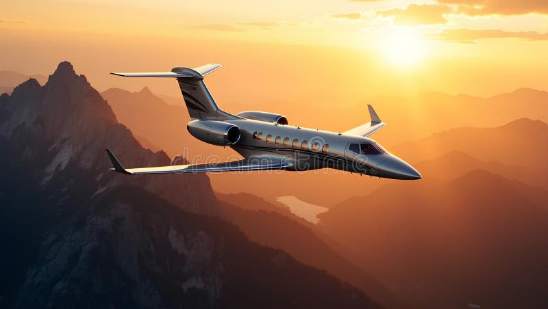 A Luxurious Private Jet Flying High at Sunset Stock Illustration - Illustration of corporate ...
